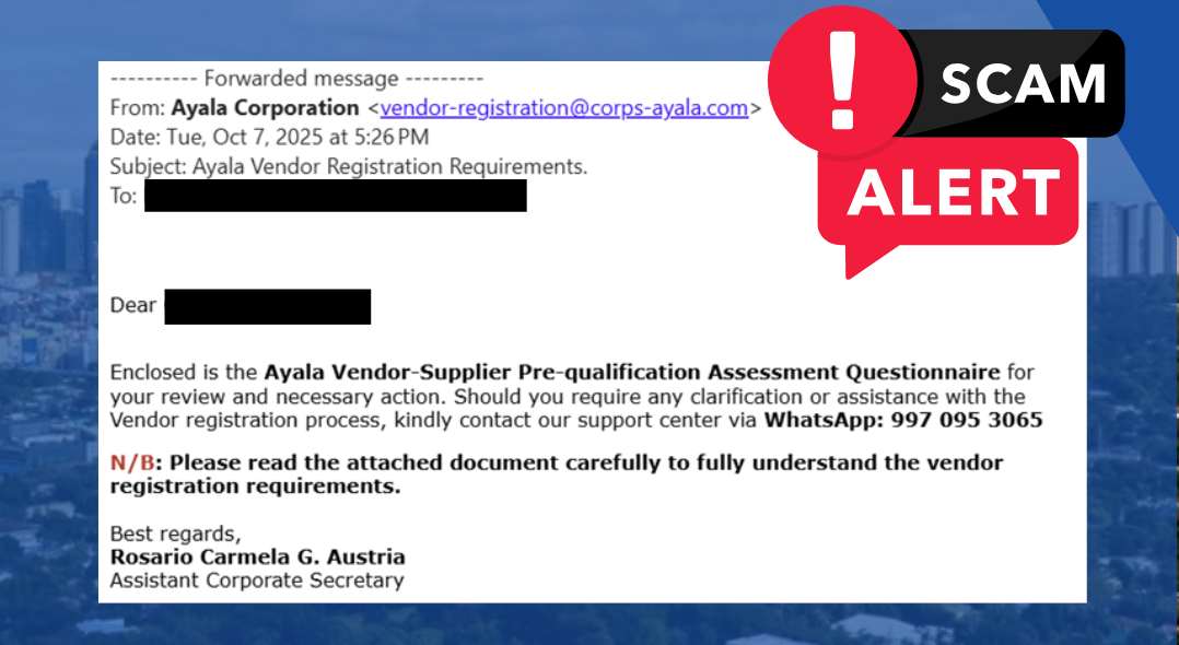 Advisory: Phishing scam using fake Ayala Corporation addresses and names of Ayala executives ...